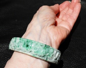 Green Jade Bangle Carved Wide Jadeite Natural by ElegantArtifacts