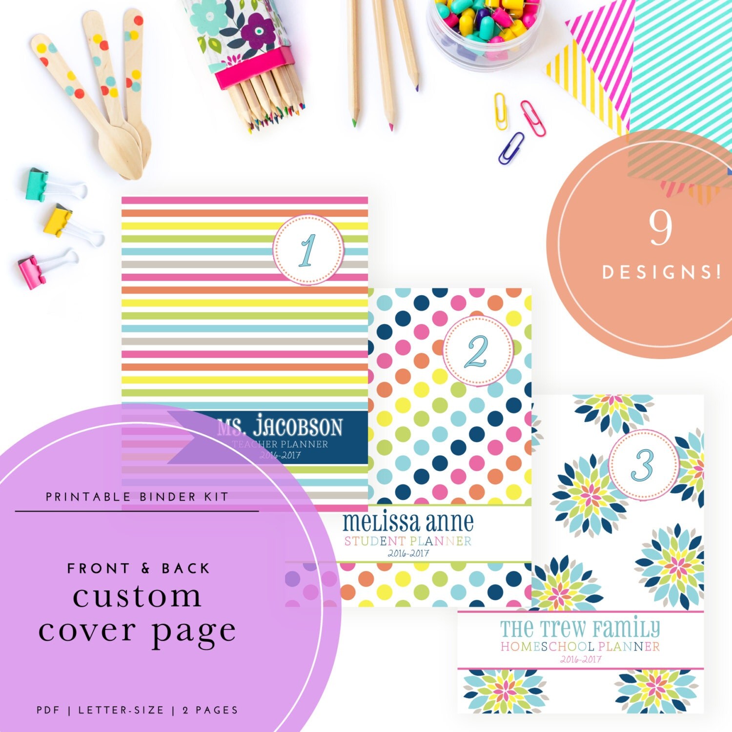 Custom Personalized Cover Page for Printable Lesson Planner