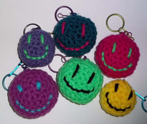 Small Smiley Happy Face Crocheted Keychain Emoji Smile