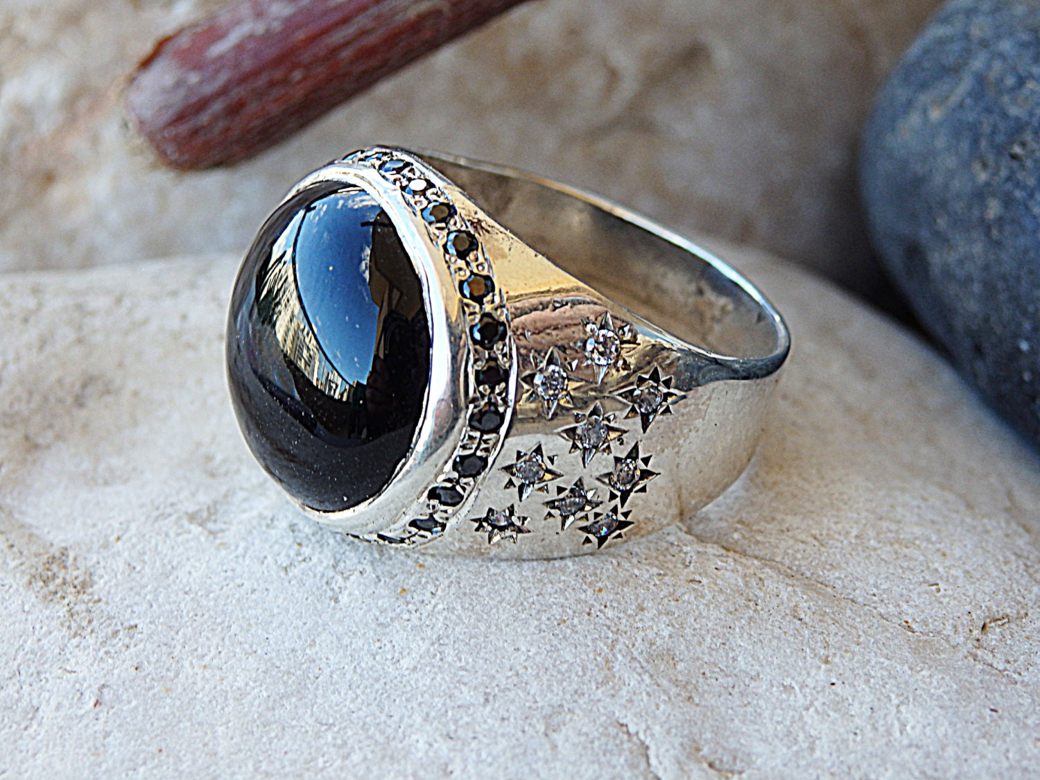 Black Onyx Signet Ring 925 Sterling Silver Ring Black