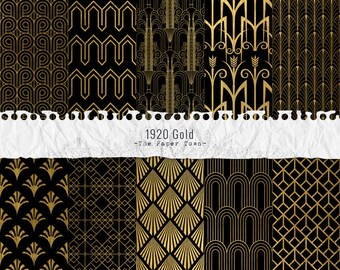 Art Deco Digital Paper Collection Volume II Black/Gold 10
