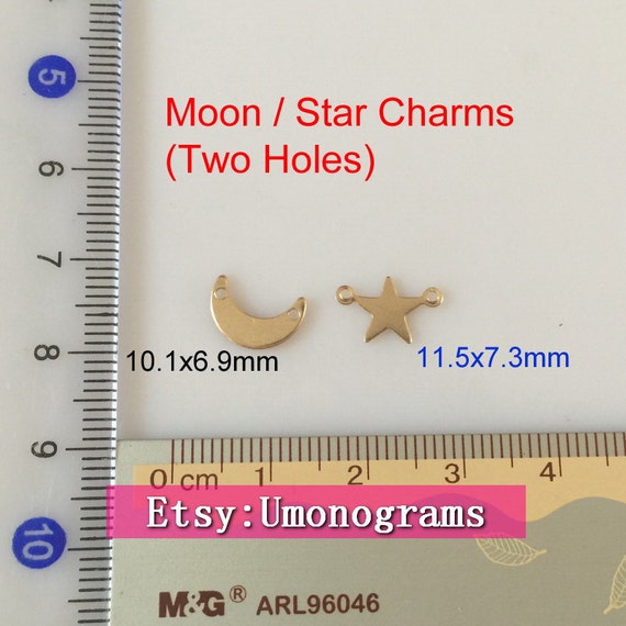 14K Gold Filled Moon / Star Links Charms Nautical Tiny Drop