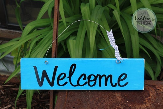 Hanging Welcome Sign Teal Welcome Sign Front Door Sign