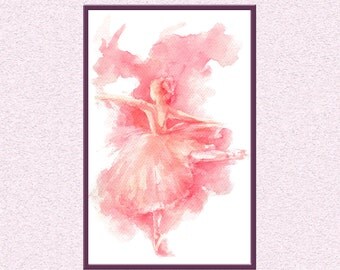 Pink ballerina poster downloadable ballet watercolor 11x17
