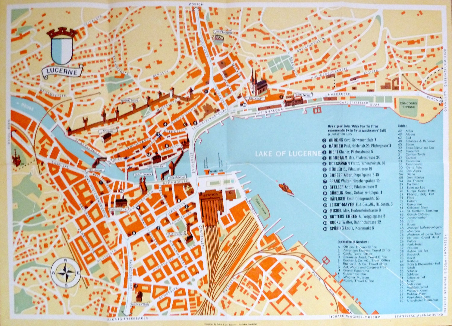 Map of Lucerne c1955