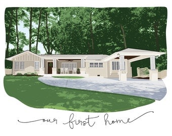 Custom house drawing | Etsy