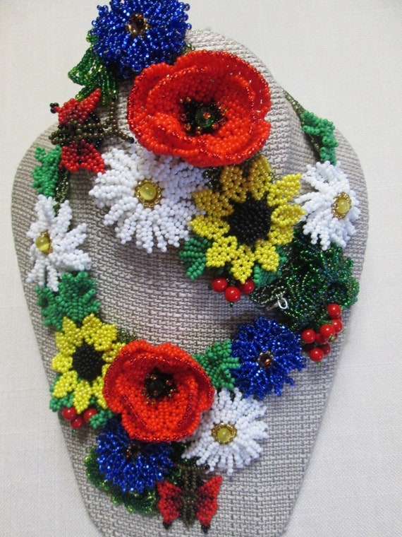 Ukrainian jewelry. Beaded necklace. Amazing Summer necklace