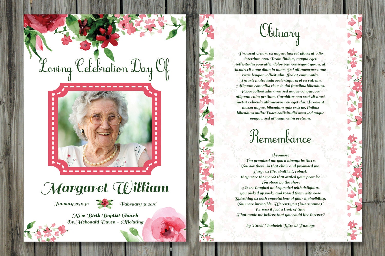 Funeral Program Template 5x7 Funeral Card Template