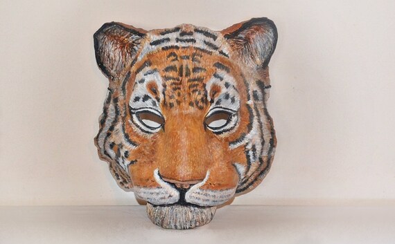 Tiger Paper mask Masquerade papier mache mask head by RheaMasks