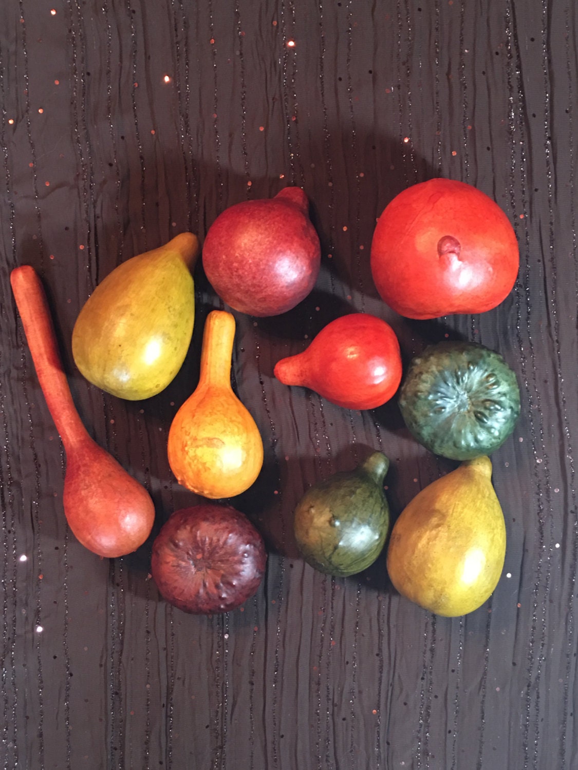 Set of 10 Dried and Stained Gourds