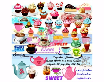 Unique tea time clipart related items | Etsy