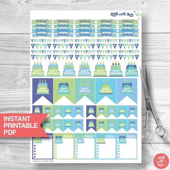 PDF Printable Planner Stickers Happy Birthday by StickWithSam