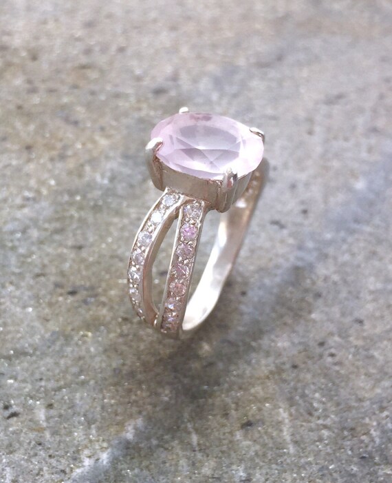Rose Quartz Ring Natural Rose Quartz Pink Diamond Ring Pink