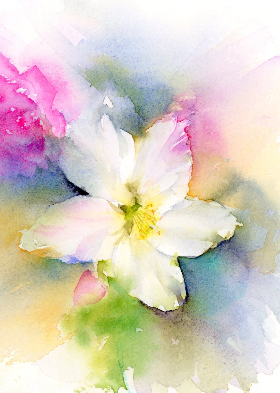 Watercolor floral abstract print of spring flowers painting