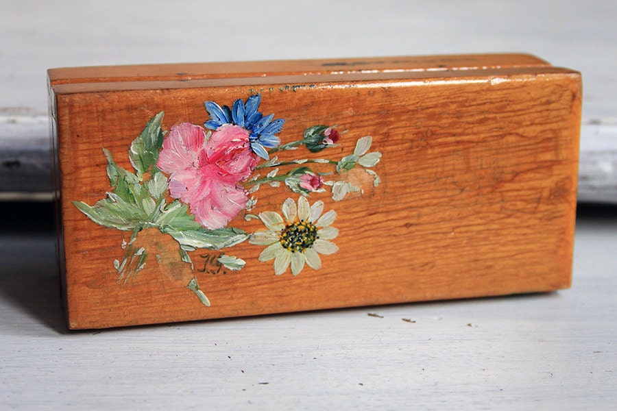 Rustic Wood Box, Vanity Old-fashioned Jewelry Wood Box, Vintage Wooden ...