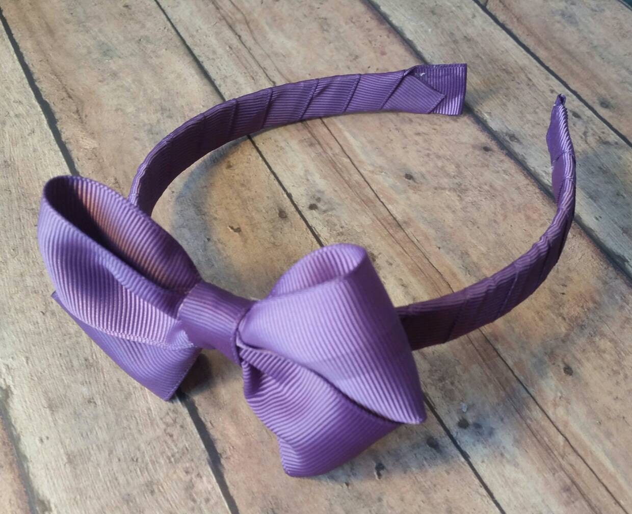 Amethyst Purple Bow on Hard Headband Large Purple Bow Ribbon