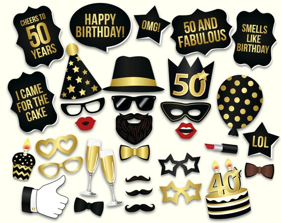 50th birthday photo booth props: printable PDF. by HatAcrobat