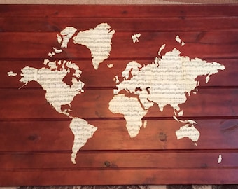 Wood world map | Etsy