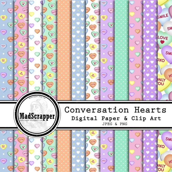 Digital Scrapbook Paper and Clip Art Conversation Hearts