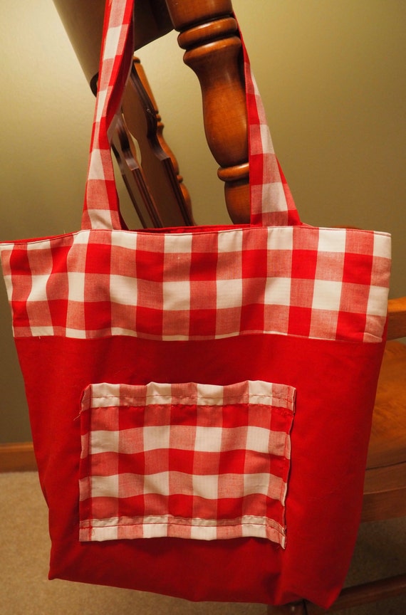 Red and White Checkered Tote Bag