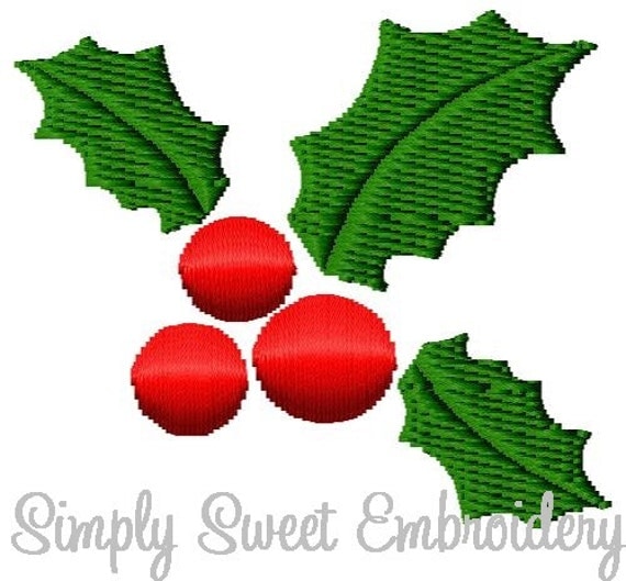 Christmas Holly Machine Embroidery Design Mini