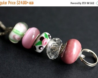 HALLOWEEN SALE Badge Holder. Pink Badge Leash. Beaded by Gilliauna