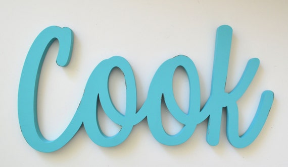 Cook Sign Kitchen Wall Words Wooden
