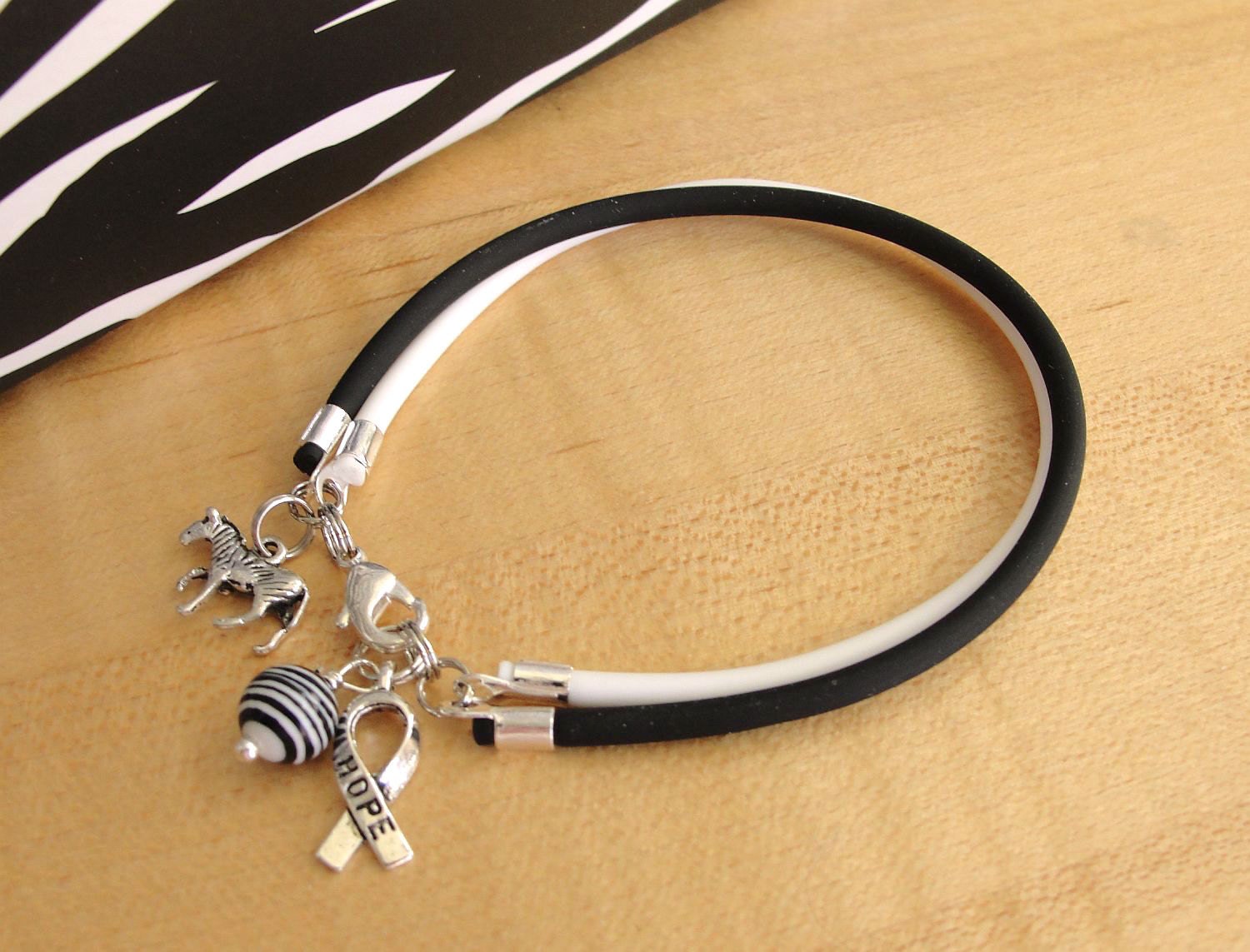 Black and White Awareness Bracelet Rubber Carcinoid