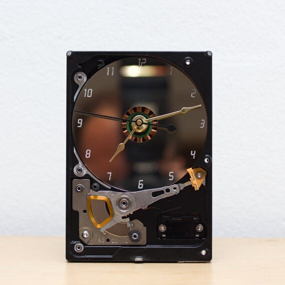 Desk clock made of a recycled Computer hard drive HDD clock