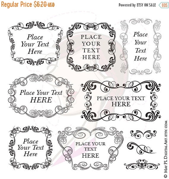 SALE Digital Flourish Frames Retro Vintage by MayPLDigitalArt