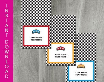 Race car name tags | Etsy