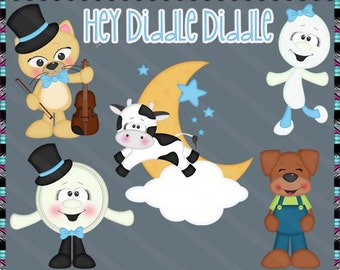 Hey Diddle Diddle Nursery Rhymes Digital clipart set