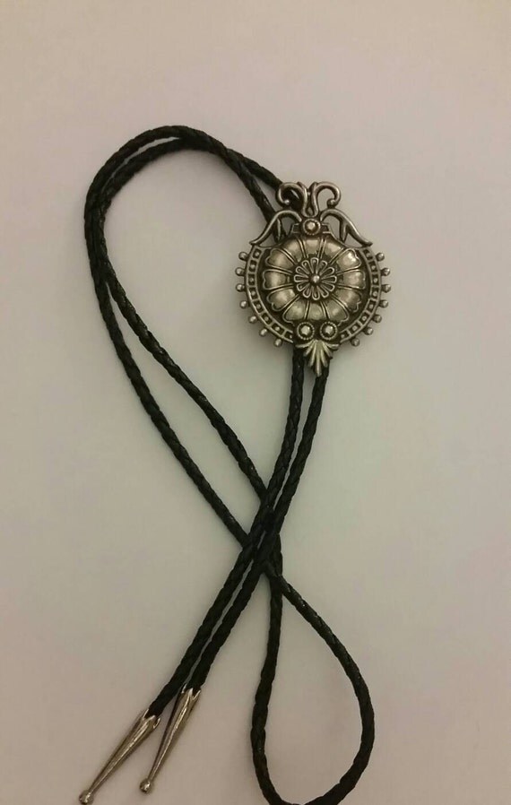 Cool Handmade Bolo Tie on Black Vegan Leather by GreyBabyGallery