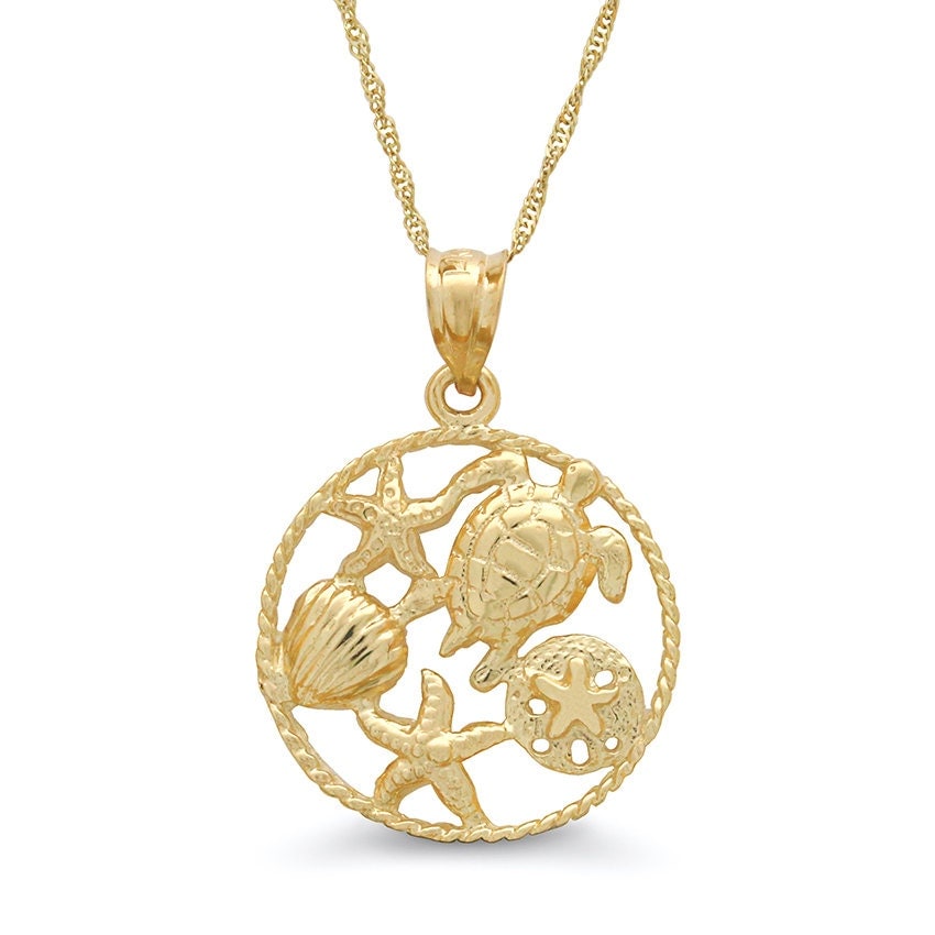 14k solid gold sealife pendant. nautical jewelry sea life