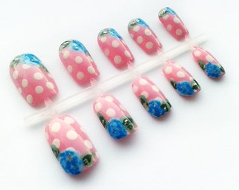 Floral fake nails | Etsy