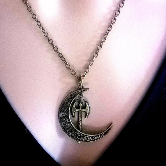 Crescent Moon Axe Hammer Labrys Pendant by charm4smileshop on Etsy