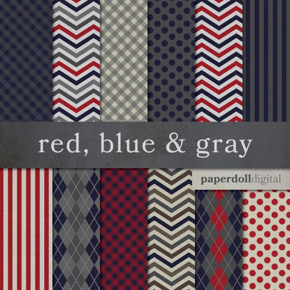 Red, Blue & Gray Digital Paper - Argyle Pattern - Chevron Digital Paper ...