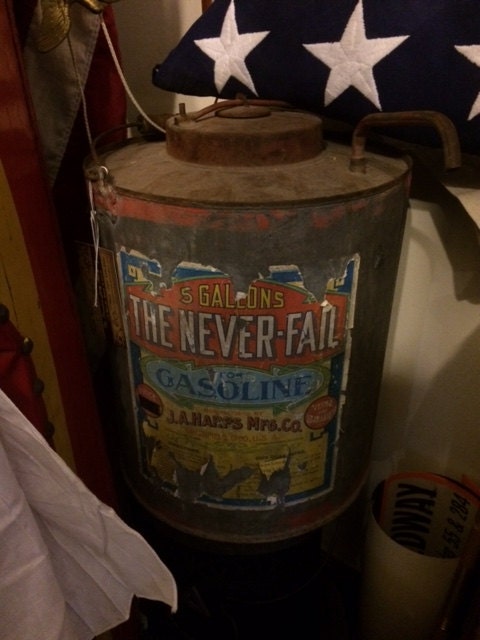 Rare Vintage The Never Fail Gasoline Can 5 Gallon J.A. Harps