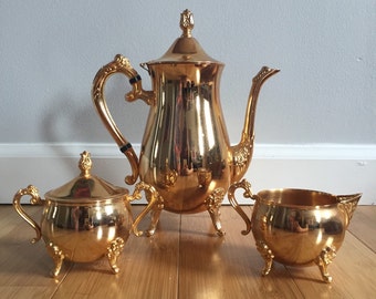 Gold plated tea set | Etsy