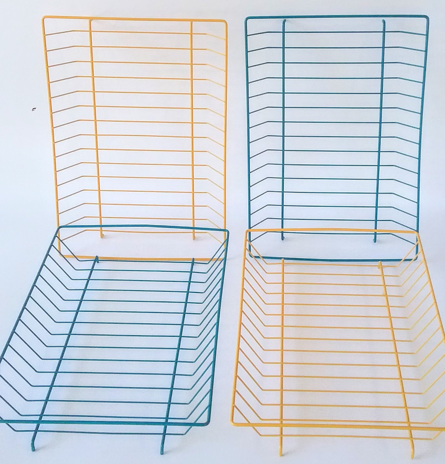 Office Inbox Desk Organizer Metal Wire Baskets Set of 4 Blue & Yellow ...