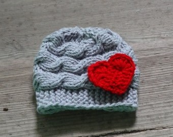Heart knit hat | Etsy