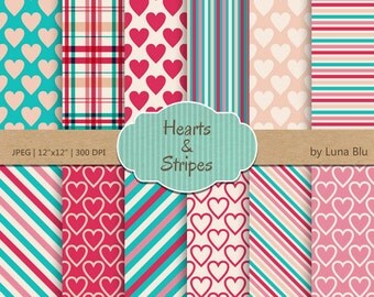Heart Digital Paper pack: Pastel Hearts pastel by Lunabludesign