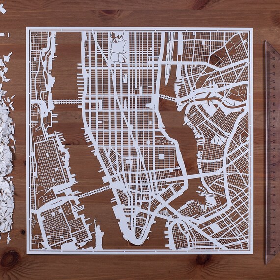Paper cut map Manhattan NY. 1212 In. Paper Art IDEAL GIFTS