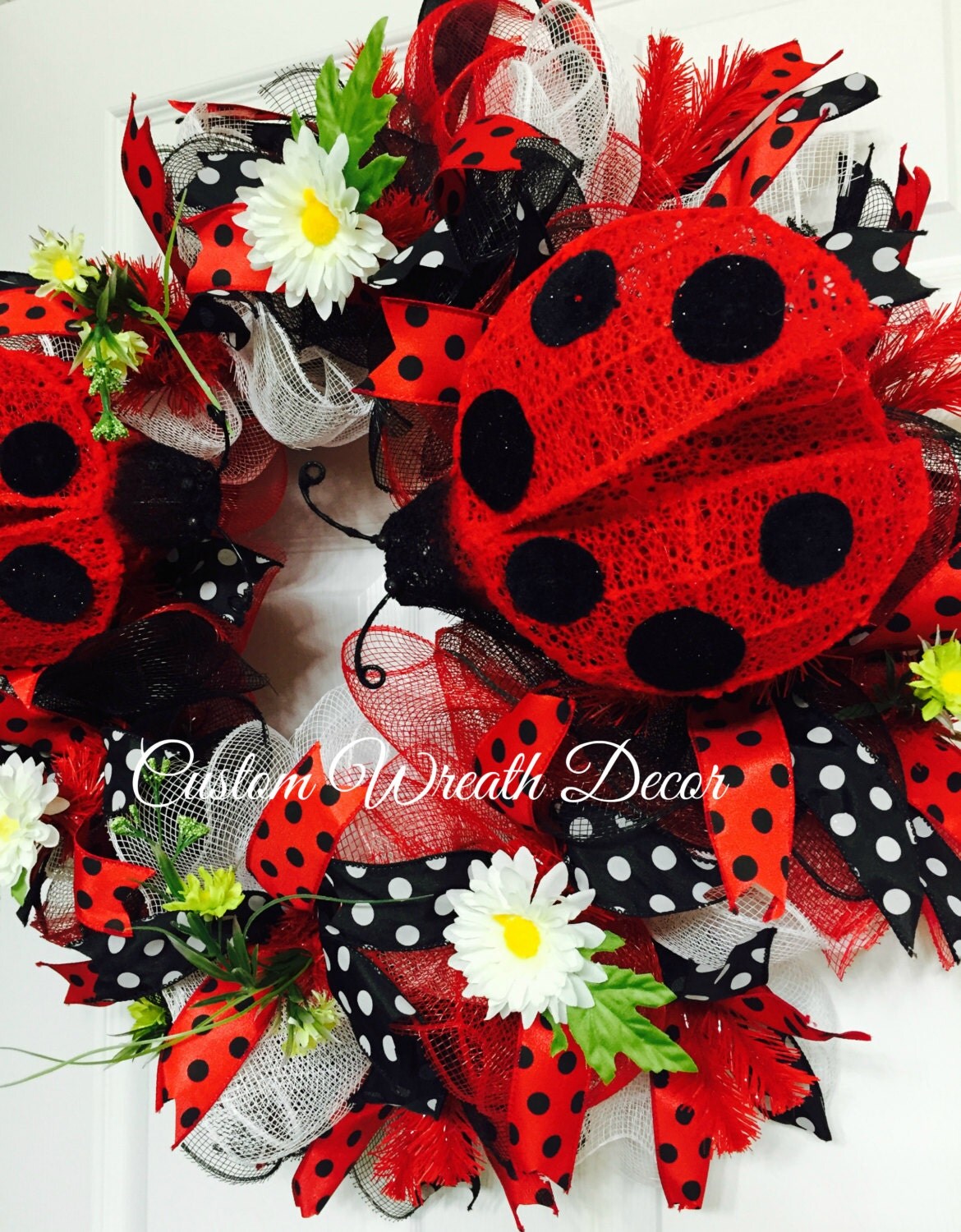 Ladybug Wreath Red and Black Lady Bug Wreath Spring Wreath