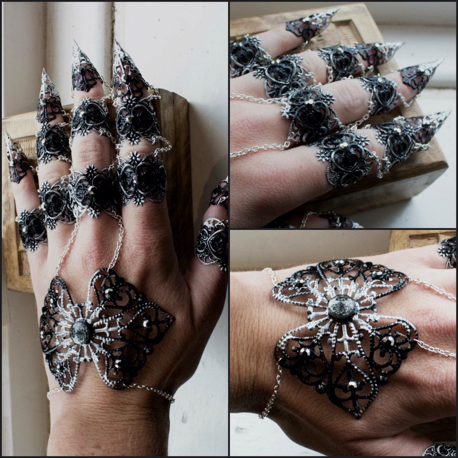 Finger Claws Full Hand Dark Wraith Black and Silver