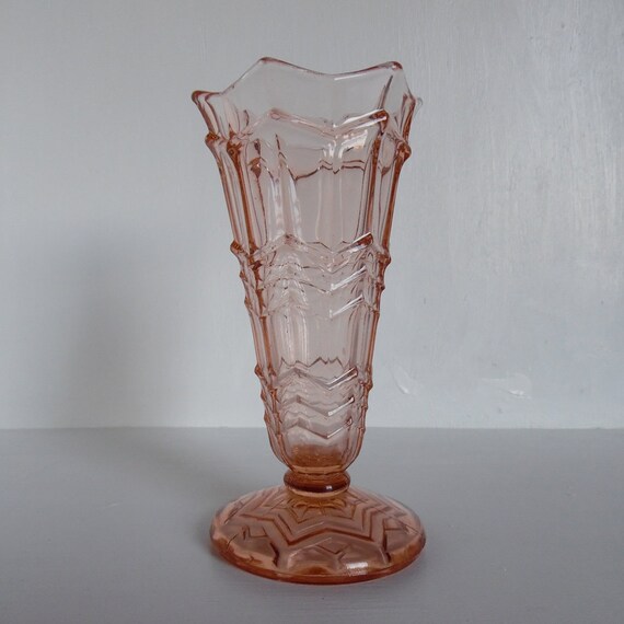 Art Deco Vase Pressed Glass Pink Depression Glass Sowerby