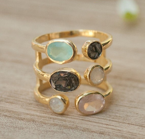 SALE Gemstones Gold Ring Statement Birthstone by ByCilaJewelry
