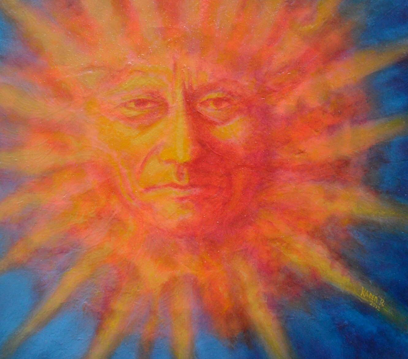 Sun Face Oil Painting on wood by AllaPrimaLady on Etsy