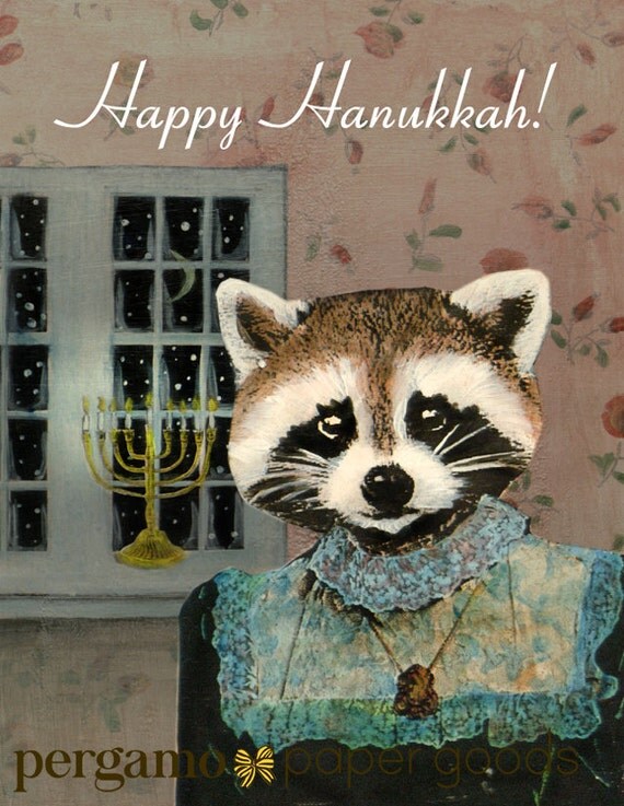 Animal Hanukkah Card or Card Set Hanukkah Raccoon Unique