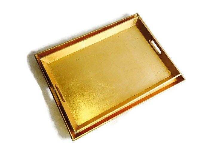 Vintage Set Gold Gilt Serving Trays Pair Lacquerware Trays Hollywood ...
